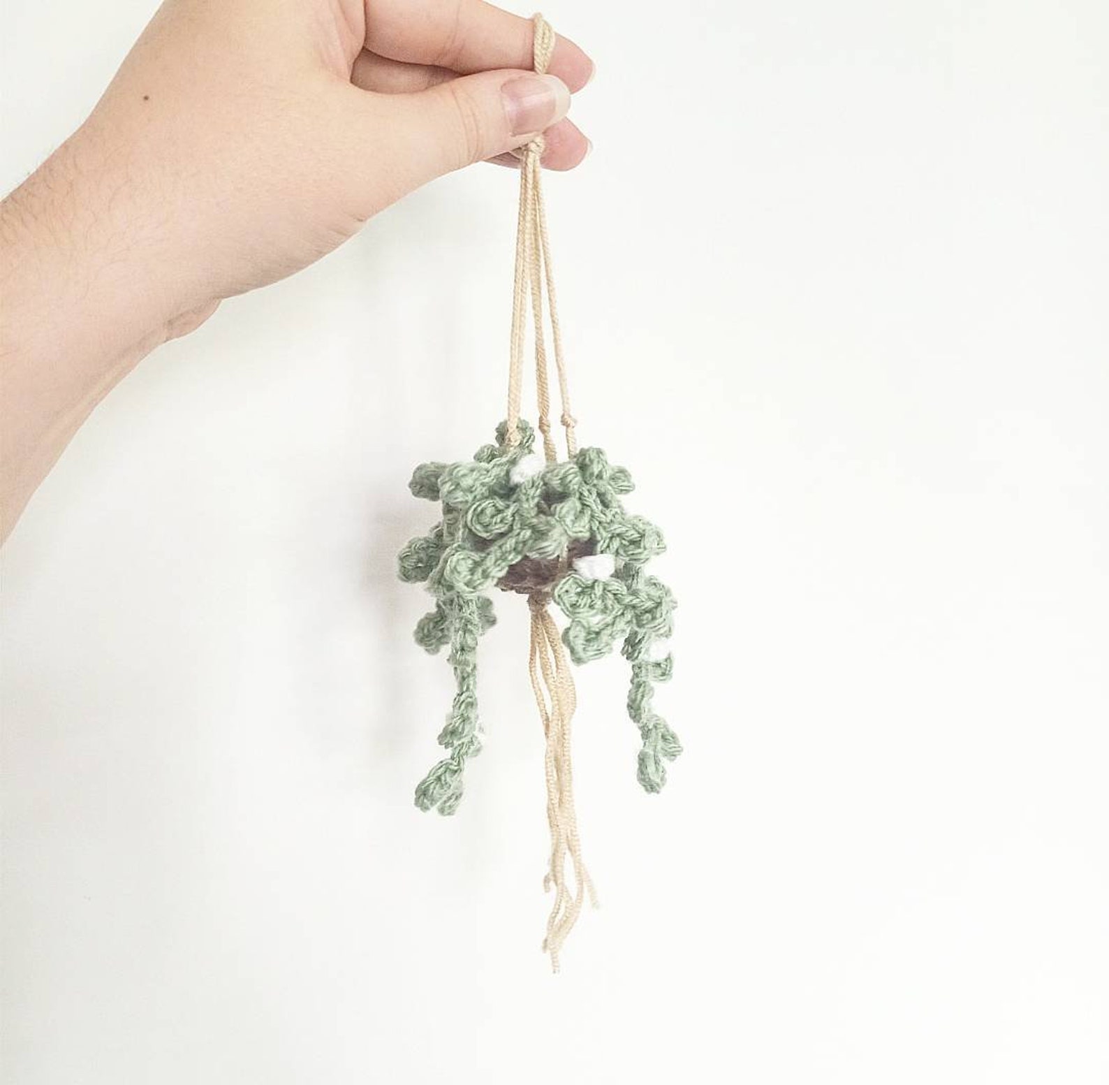 Mini Crochet Hanging Flower Planter - Cute Succulent Plant With Macrame ...
