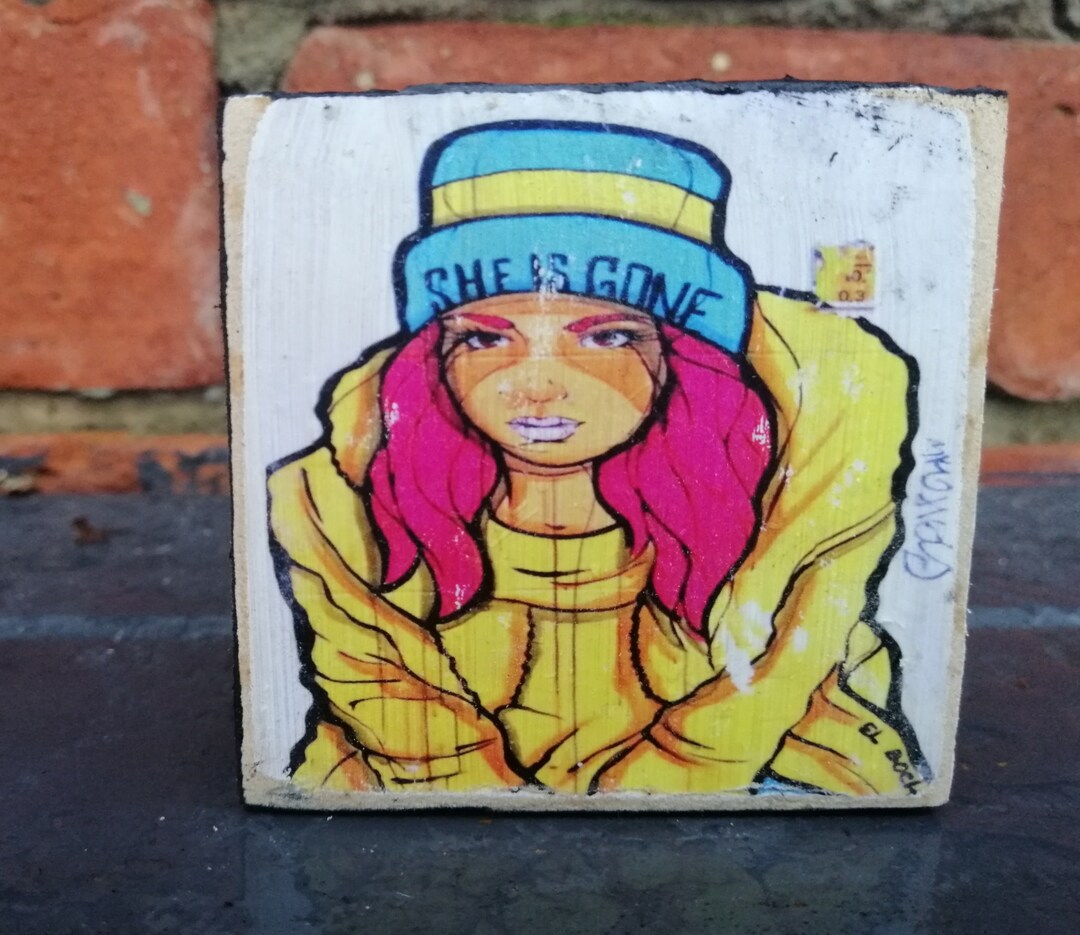 Graffiti print. Graffiti girl. Graffiti photo printed on wooden block ...