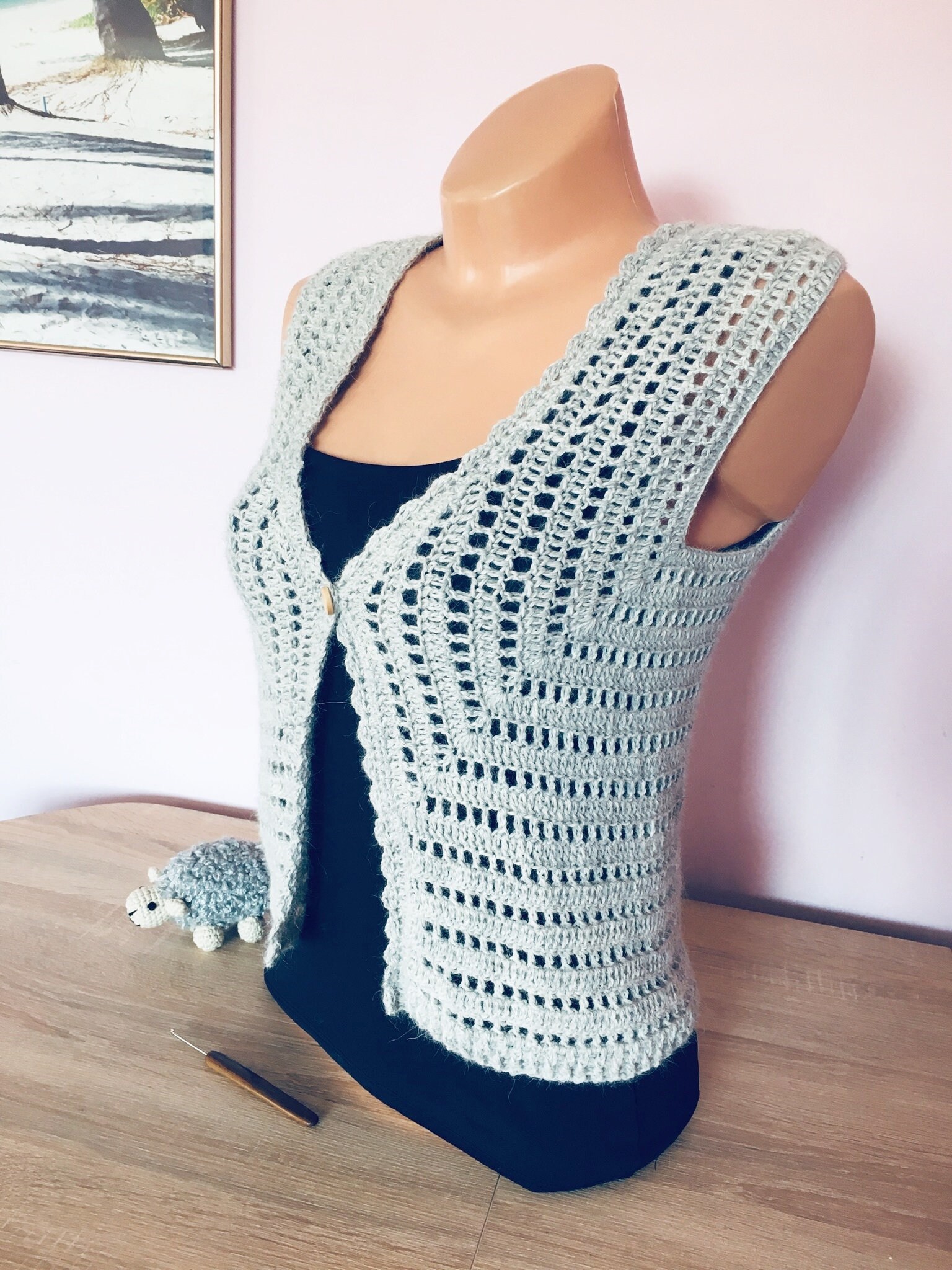 Alpaca Vest, Gray Vest, Natural Yarn Vest, Women Vest, Spring Vest ...
