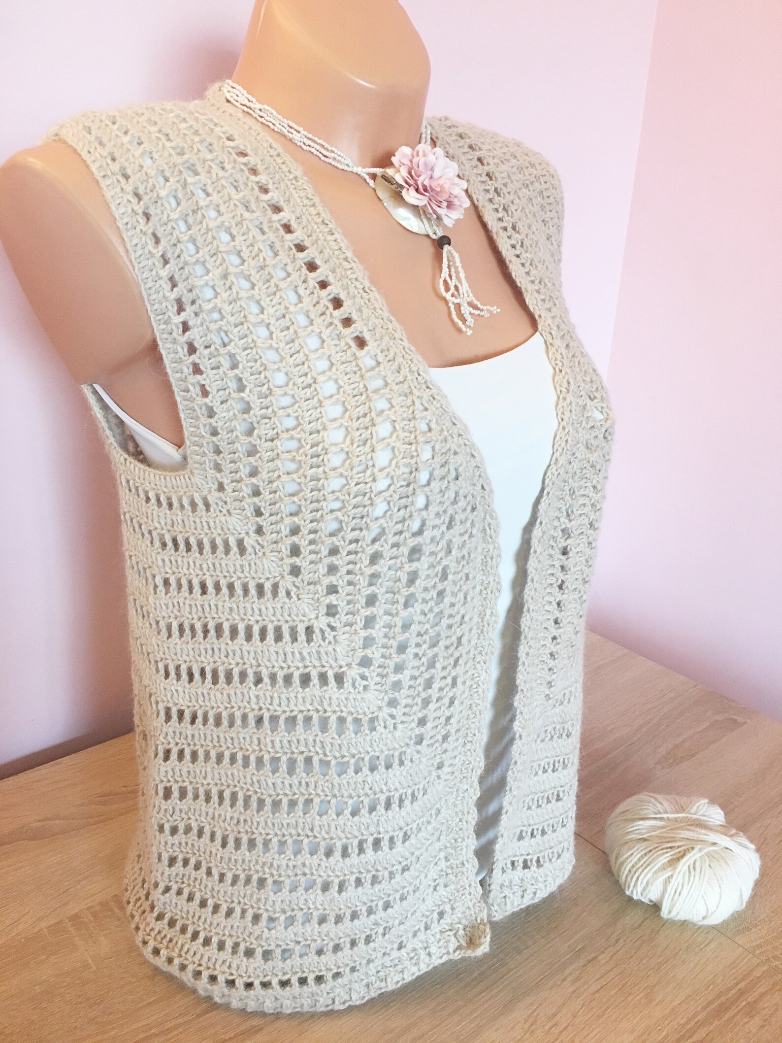 Alpaca Vest, Beige Vest, Natural Yarn Vest, Women Vest, Spring Vest ...