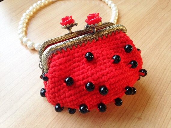 Coin Purse Pearl Purse Red Roses Purse Elegant Purse Women | Etsy