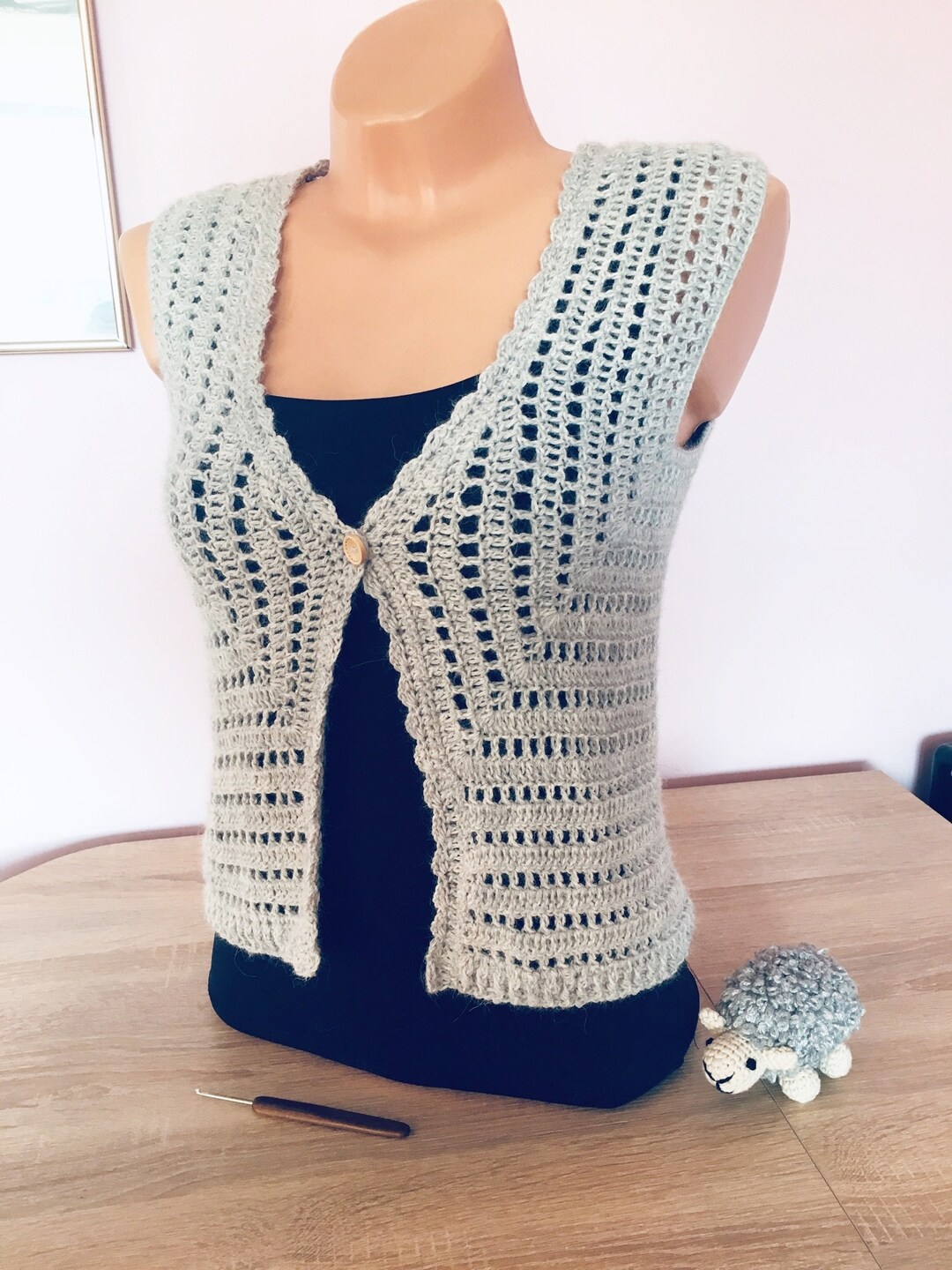 Alpaca Vest, Gray Vest, Natural Yarn Vest, Women Vest, Spring Vest ...