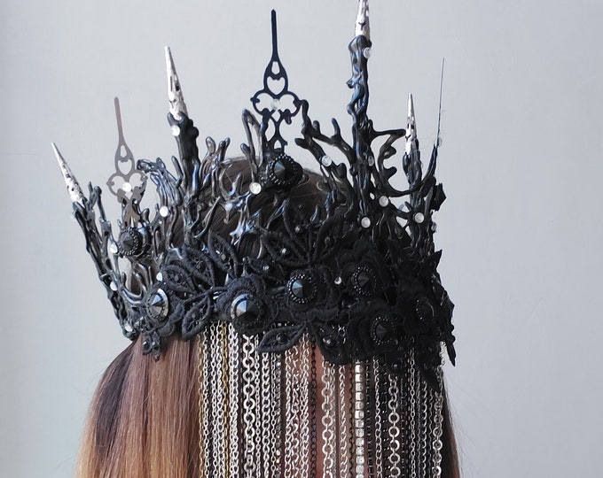 Black Drag Queen Crown Drag Queen Headpiece Chain Veil Evil King Crown ...