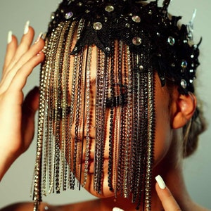 Black Drag Queen Crown Drag Queen Headpiece Chain Veil Evil King Crown ...