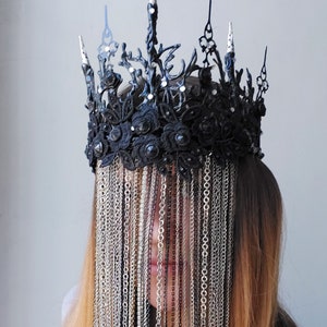 Black Drag Queen Crown Drag Queen Headpiece Chain Veil Evil King Crown ...