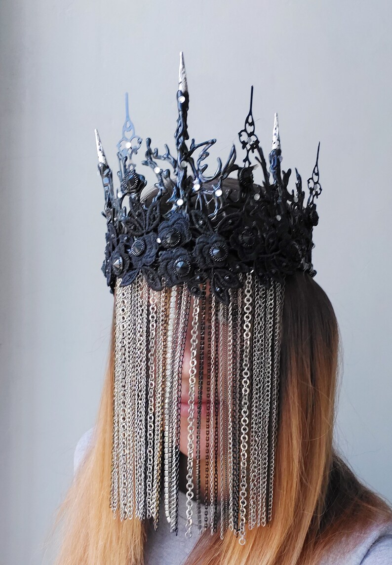 Black Drag Queen Crown Drag Queen Headpiece Chain Veil Evil - Etsy