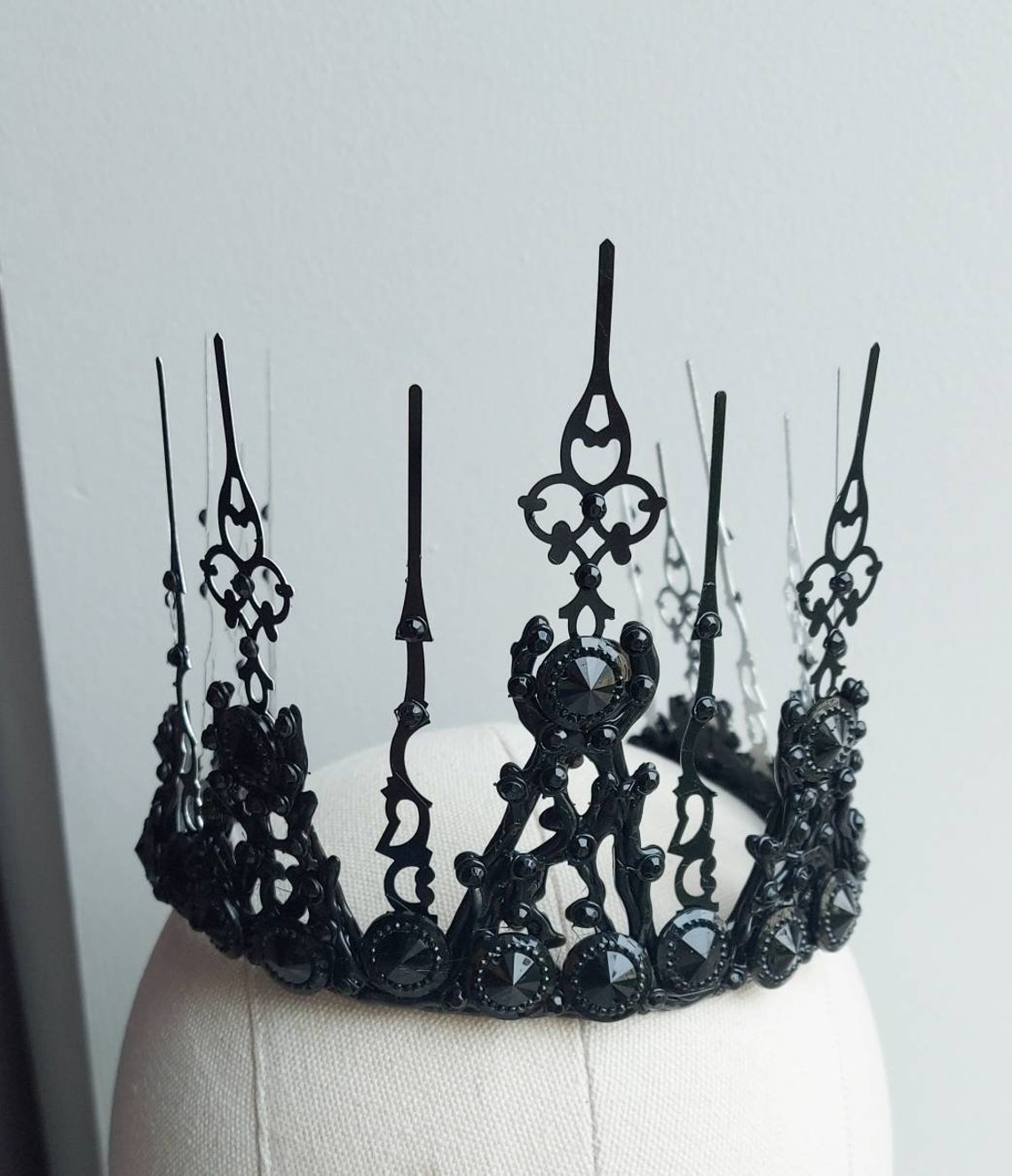 Spiked Black Crown With Chain Face Mask Veil Halloween Lace - Etsy