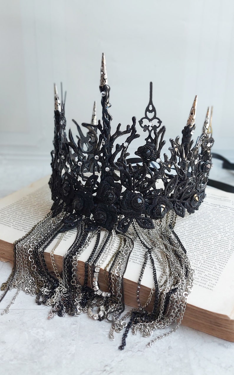 Black Drag Queen Crown Drag Queen Headpiece Chain Veil Evil - Etsy