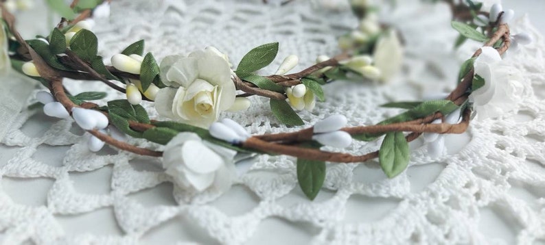 White and Ivory Flower Crown With Veil Flower Girl Wreath | Etsy
