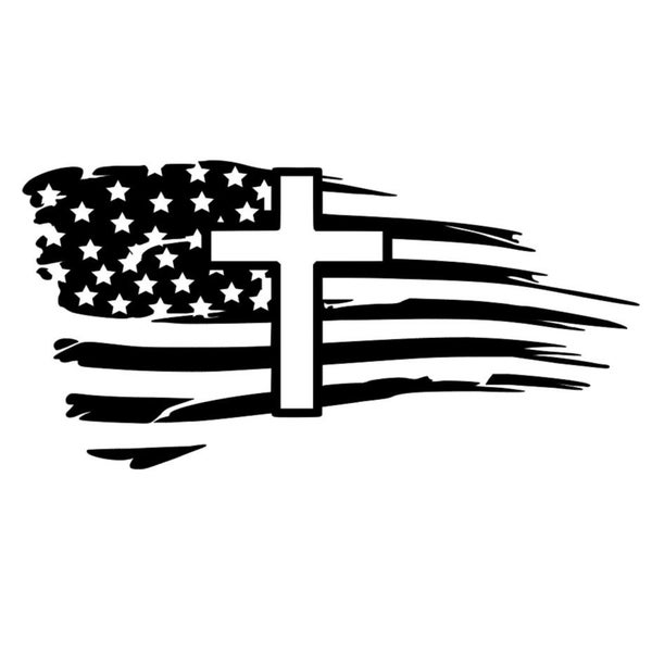 Cross With American Flag Car Sticker - Etsy
