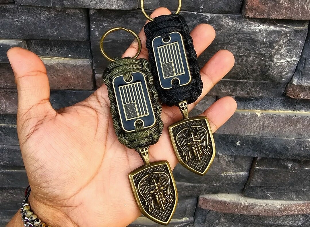 Saint Michael U.S Flag Paracord Keychain - Veterans Keychain - Law ...