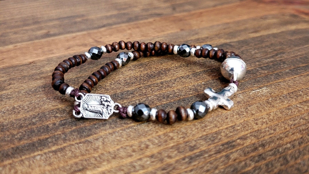 Complete Rosary Mother Mary Bracelet - Wood Hematite Rosary Bracelet ...