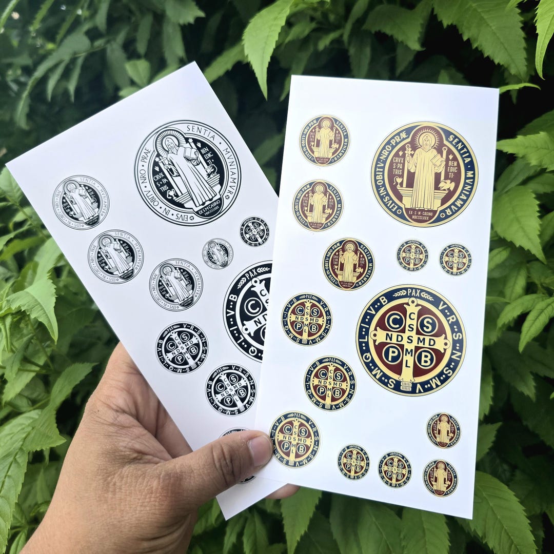 Saint Benedict Sticker Sheet – Black or Color Options Weatherproof ...