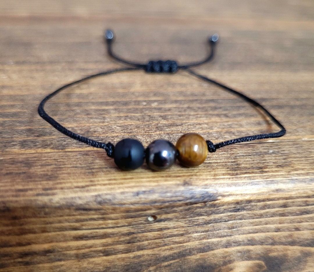 Adjustable Triple Protection Bracelet - Natural Gemstones - Tiger Eye ...