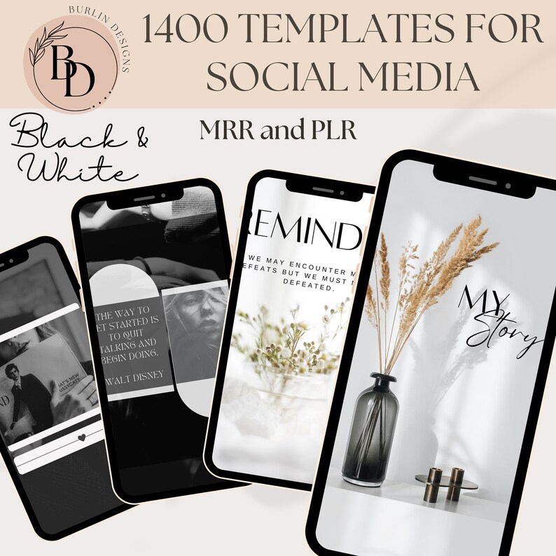 Faceless Templates for Social Media White & Black 1400 Faceless Canva ...