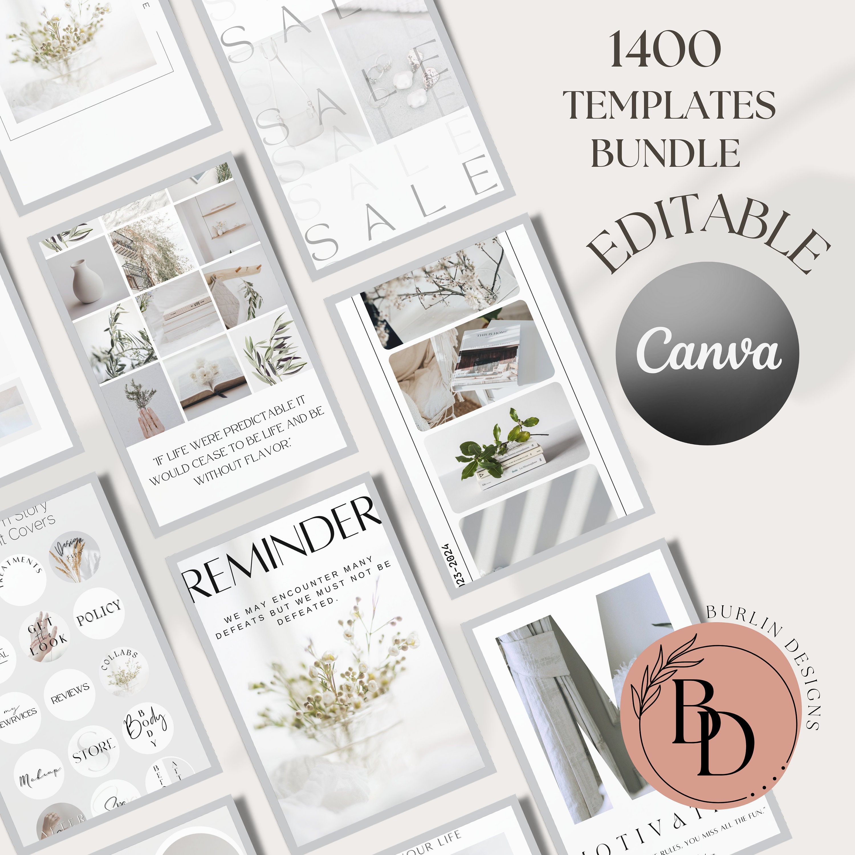 Faceless Templates for Social Media White & Black 1400 Faceless Canva ...