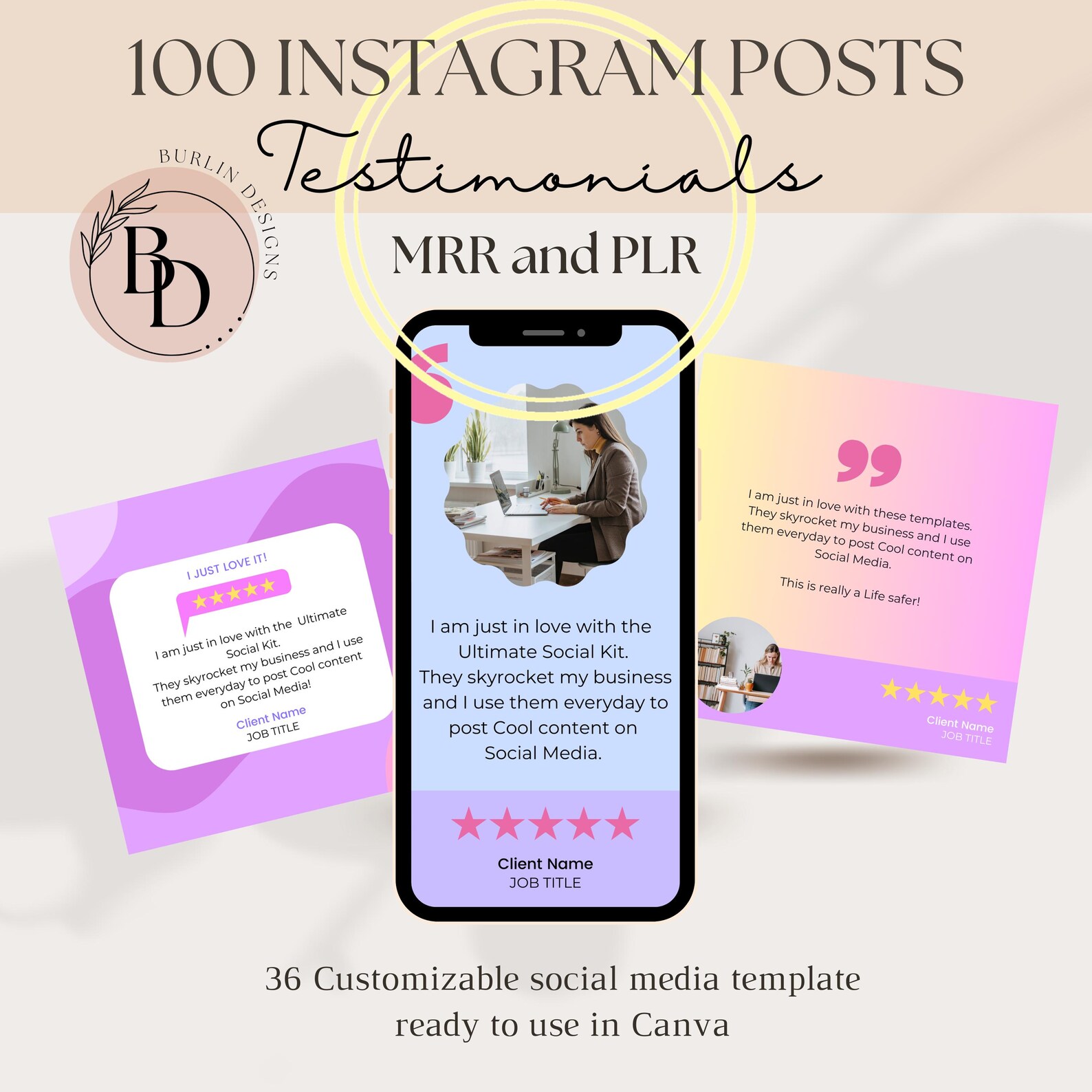 Social Media PLR MRR Instagram Post Templates for Testimonials Digital ...
