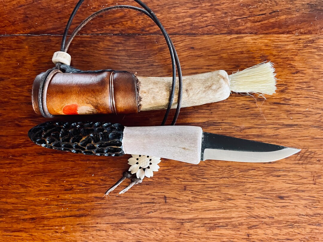 Mushroom Foraging Knife, Carved Antler Morel Handle, With Brush - Etsy