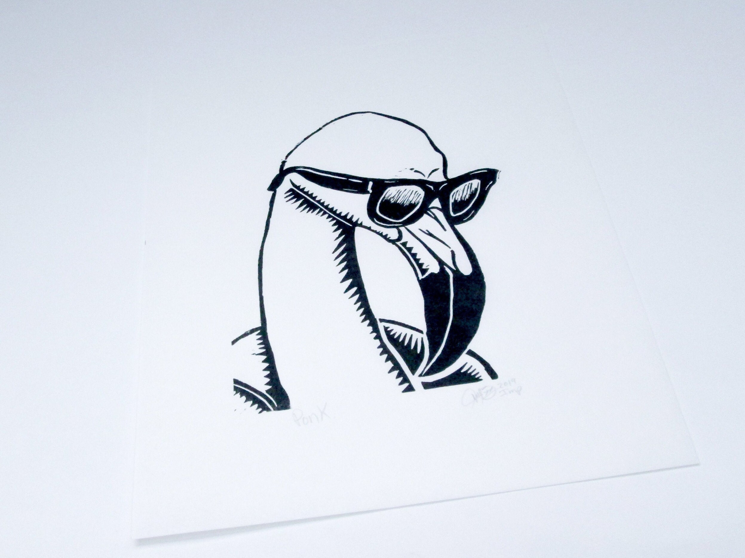 Punk - Linocut Print on Rice Paper - Flamingo Rayban Glasses Original ...