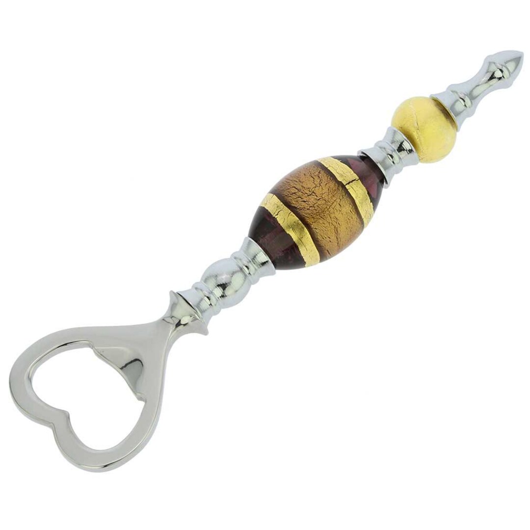 Glassofvenice Italian Murano Glass Bottle Opener - Gold Purple Stripes ...