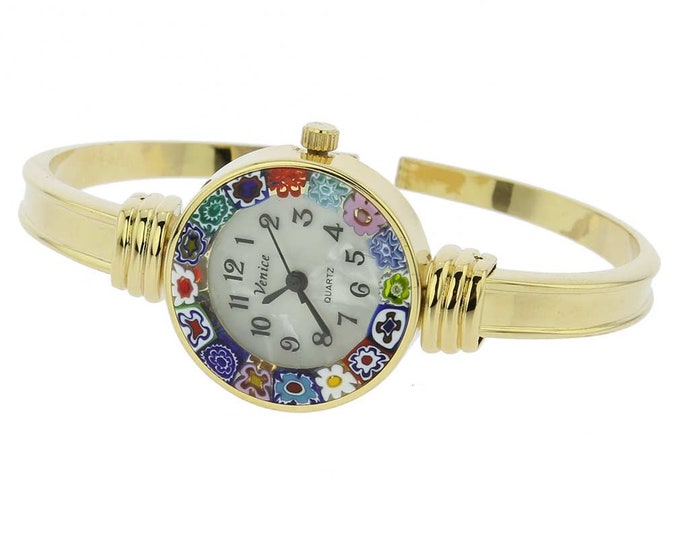 Glassofvenice Murano Glass Millefiori Bangle Watch Gold - Etsy