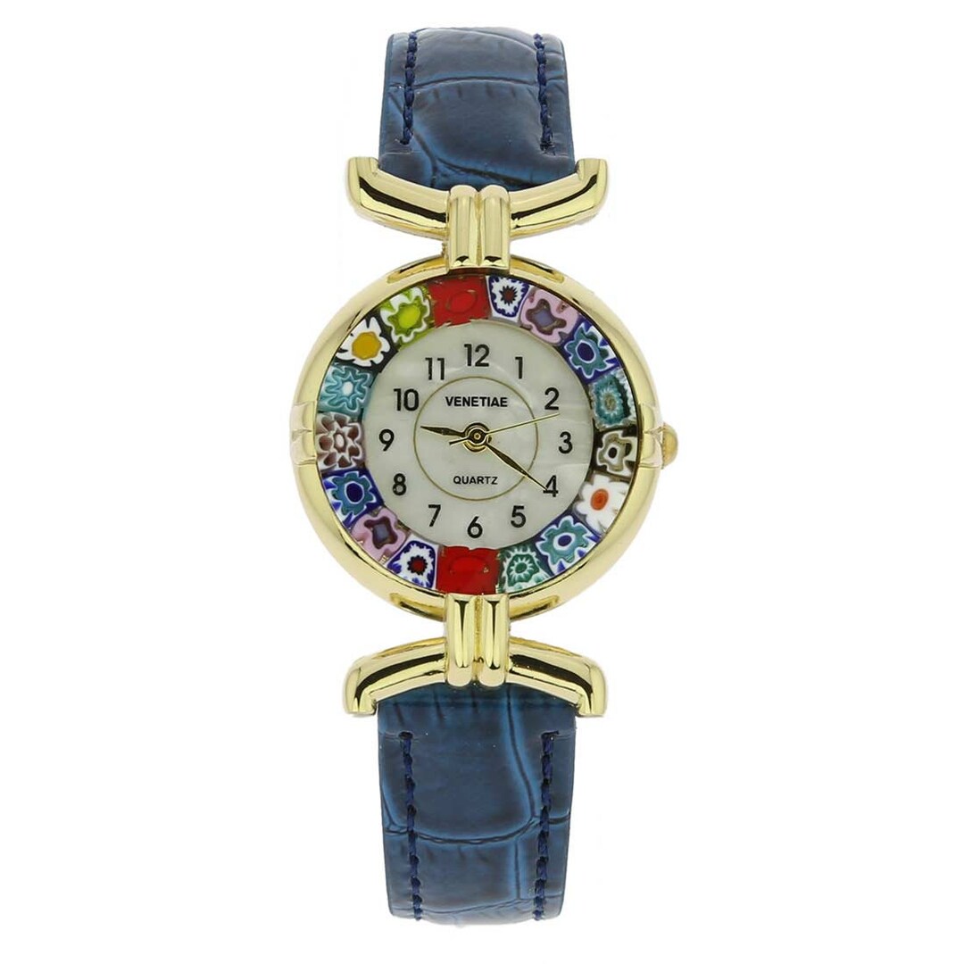 Glassofvenice Murano Glass Millefiori Watch With Leather Band Blue ...