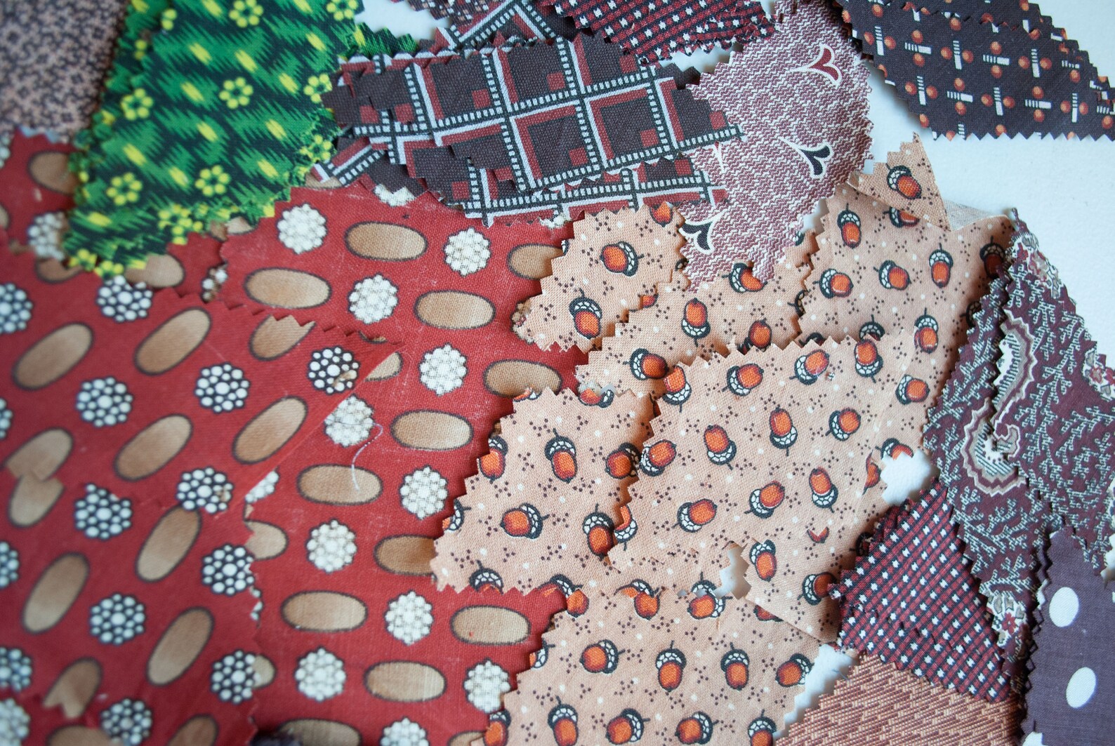 Antique 1870s Calico Fabric 229 Pieces - Various Pre Cut Patchwork ...