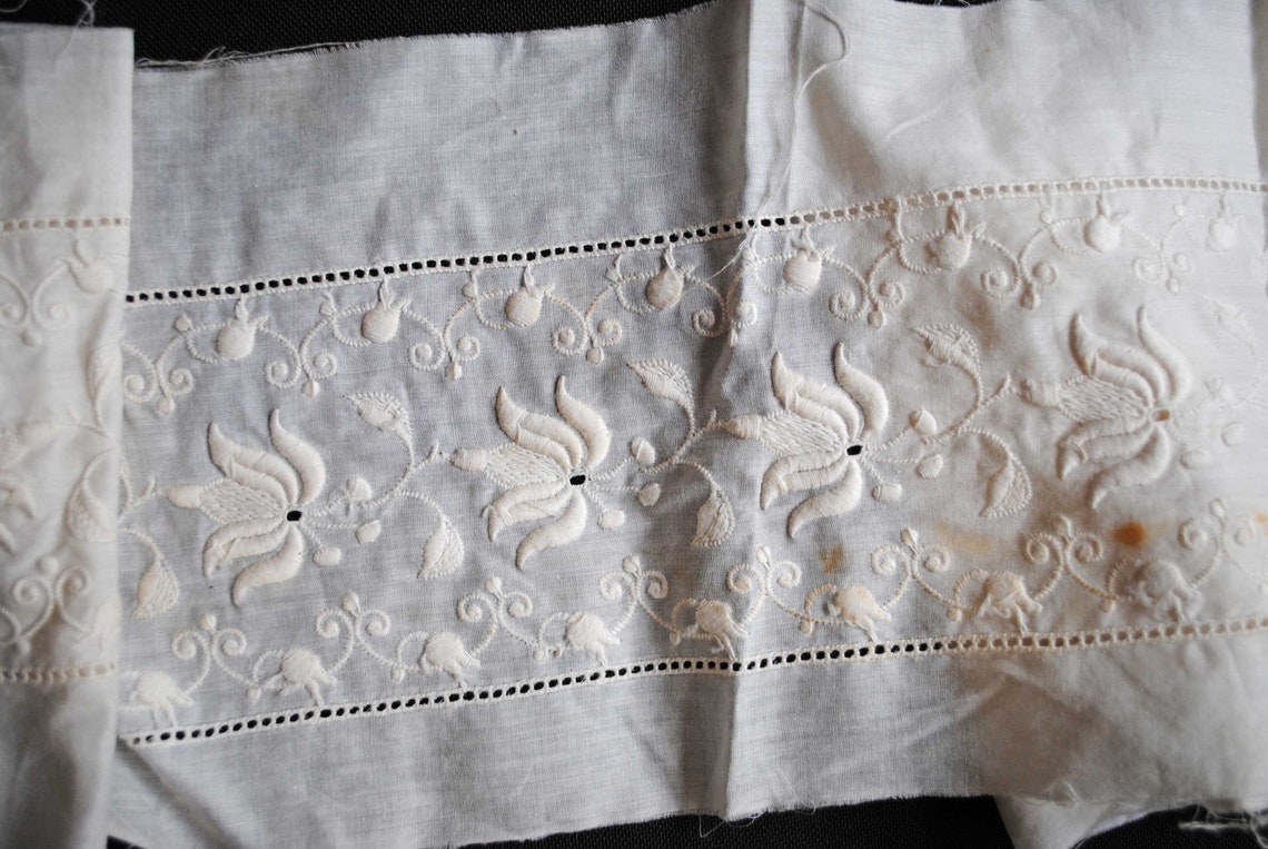 Antique Machine Whitework Embroidery Floral Trims, Lot of 12 Pieces - Etsy