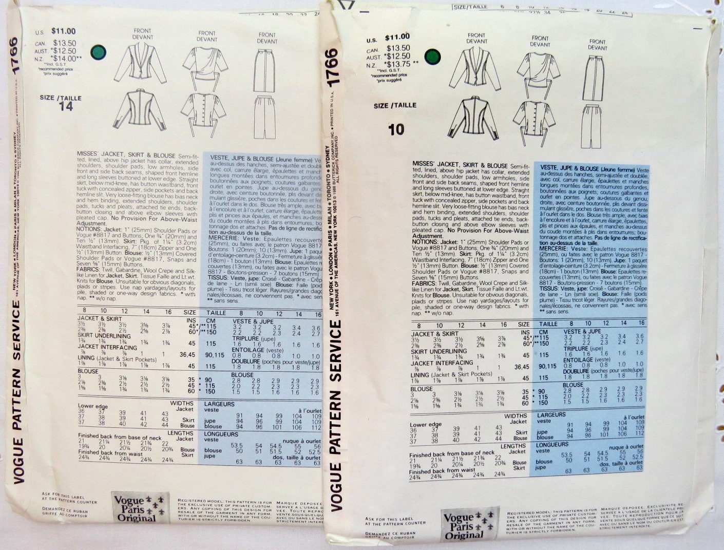 Vogue Paris Original, Pattern 1766, CUT, Sizes 10 & 14, Emanuel Ungaro ...