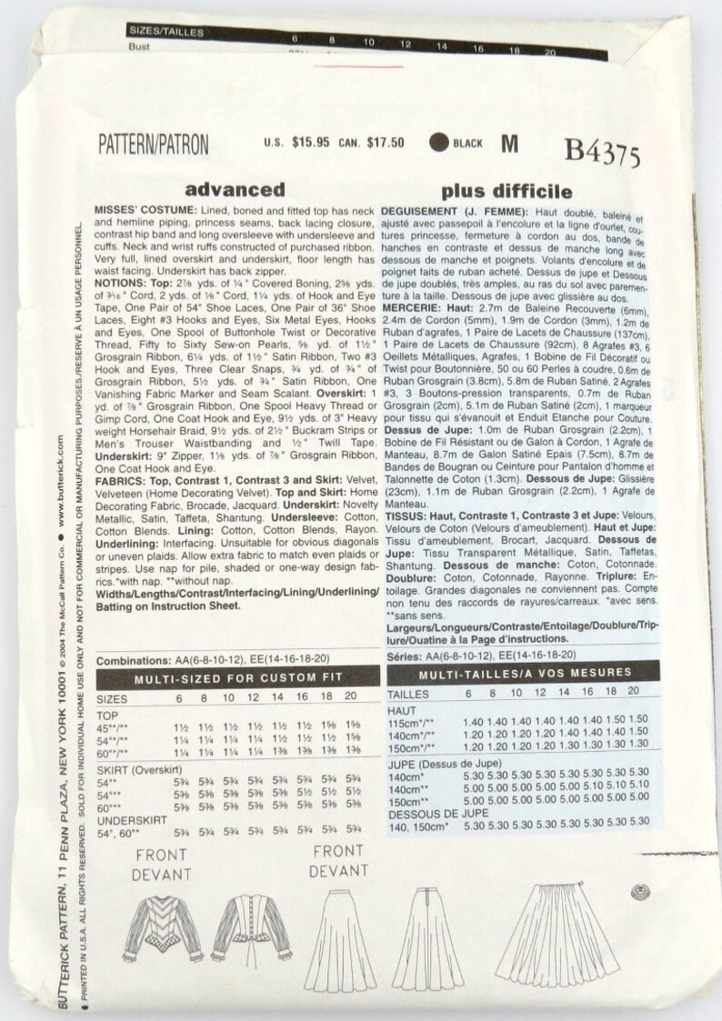 History Butterick Pattern, Historical Outfit, Sizes 6 - 12 Butterick ...