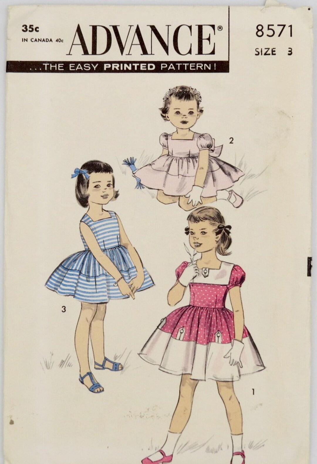 Vintage Advance Pattern, Vintage Girl's Dress, Pattern 8571, Sizes 2 ...