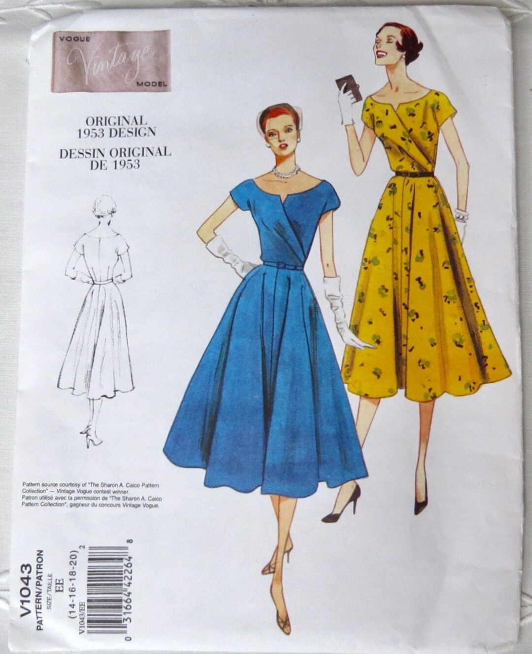 REPRODUCTION Vogue Original Design 1953, Pattern V1043, Sizes 14, 16 ...