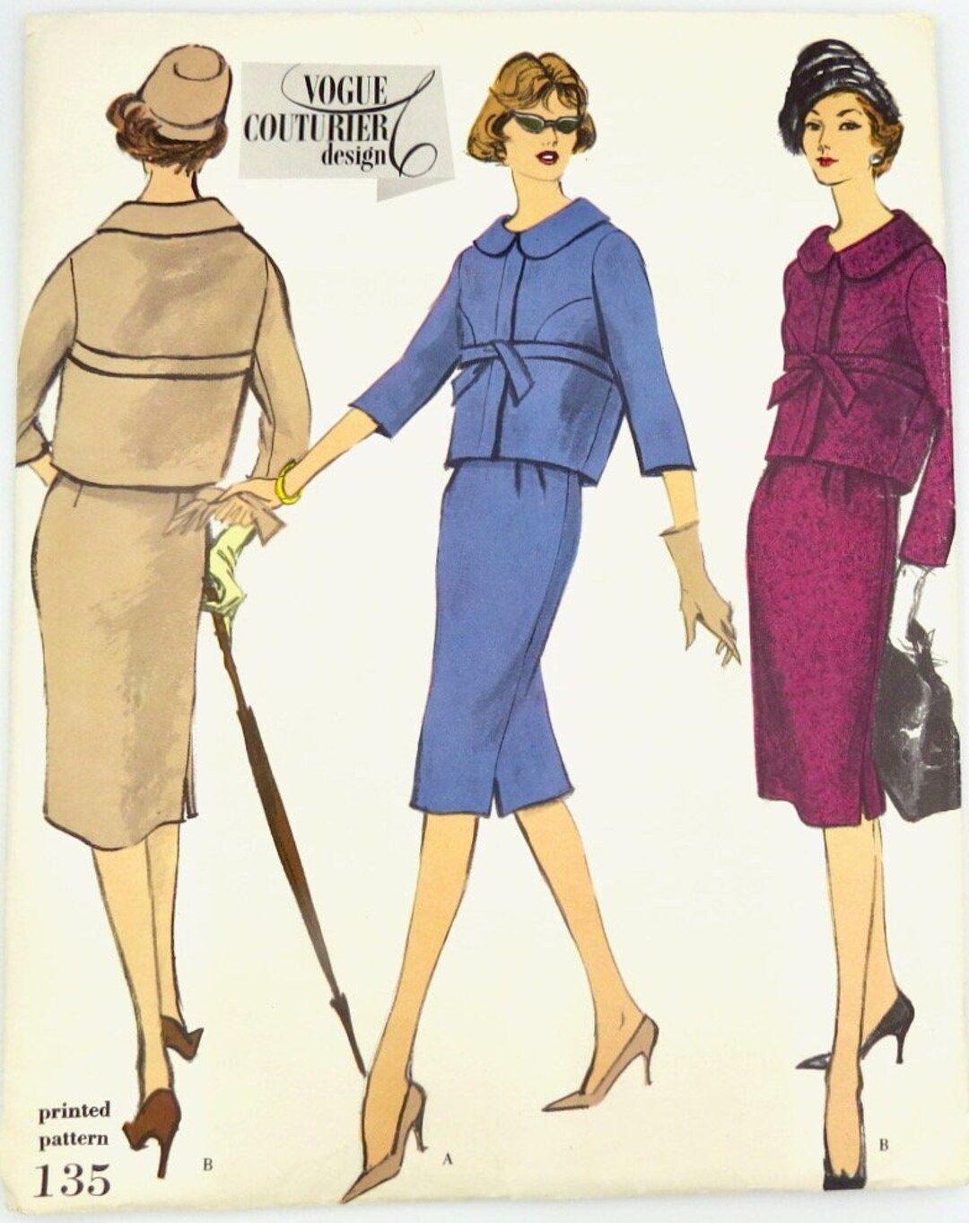 Vogue Couturier Design, Pattern 135, Size 14, 1950s, CUT, Suit, Loose Fitting Cropped Jacket ...