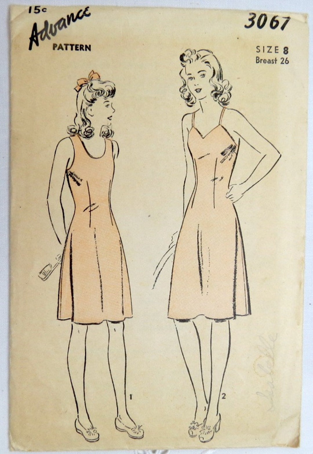 Vintage Advance Pattern, Vintage Girl's Slip, Pattern 3067, Size 8 ...