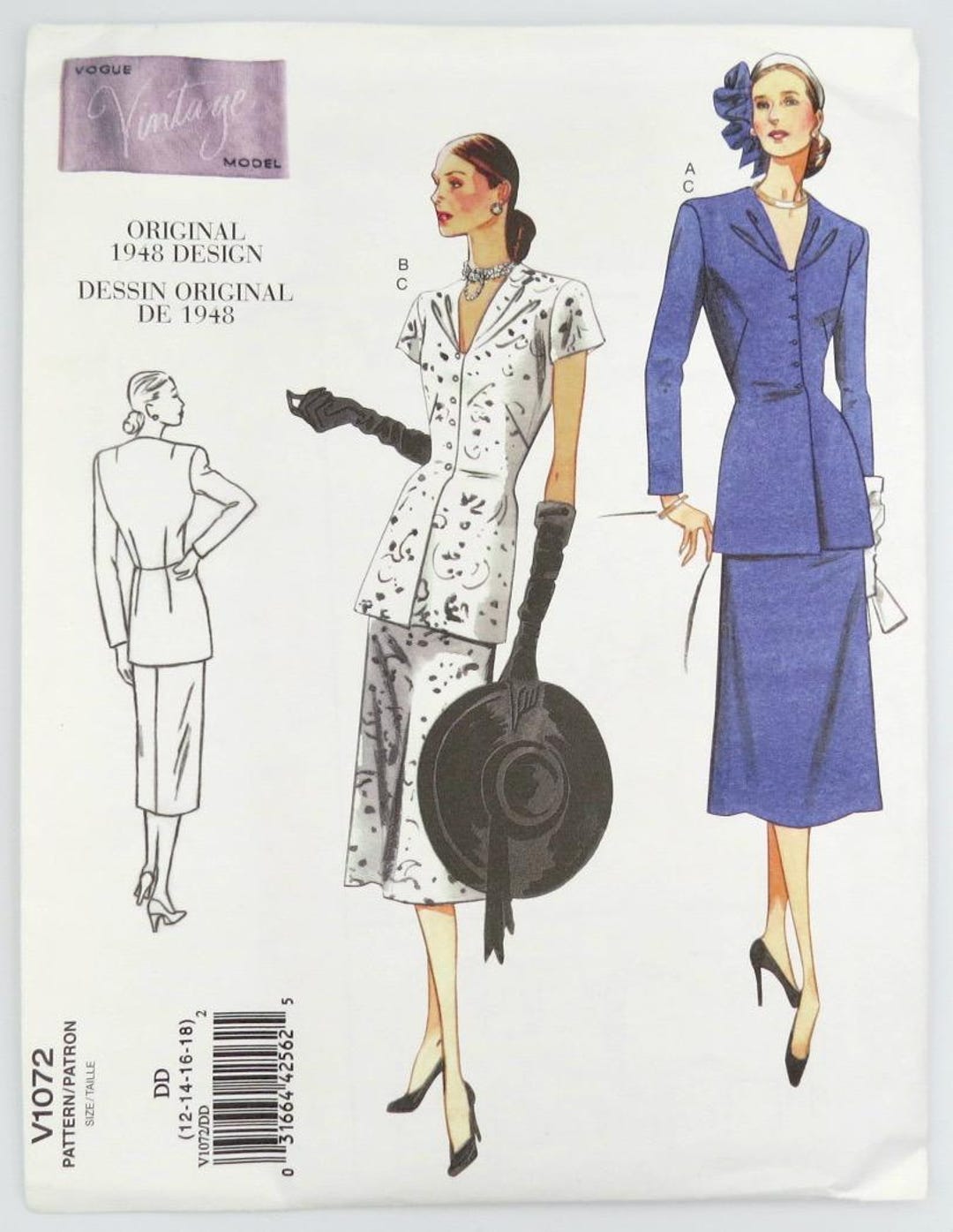 1948 Vogue Suit REPRODUCTION Pattern, V1072 (sizes 12-18) - Etsy