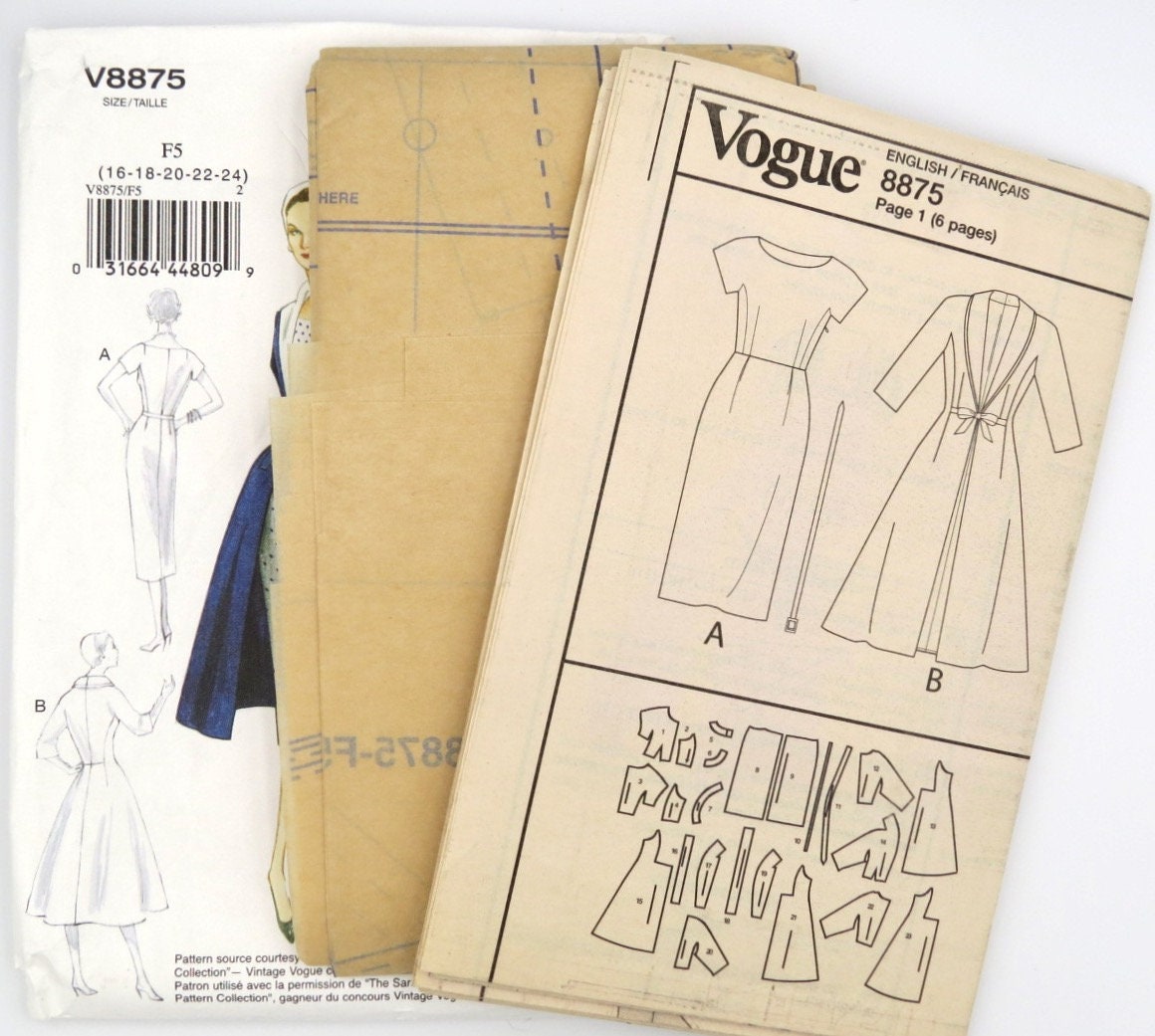 REPRODUCTION Vogue Original Design 1955, Pattern V8875, Sizes 16 - 18 ...