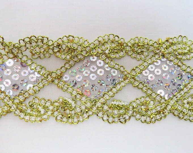 Sequin Lace Trim, Gold Lace Trim, 2 Inch Wide, Sold by the Yard ...