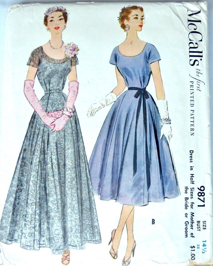 Vintage Mccalls Pattern, 9871, Vintage Dress, 1954 Women's Evening ...