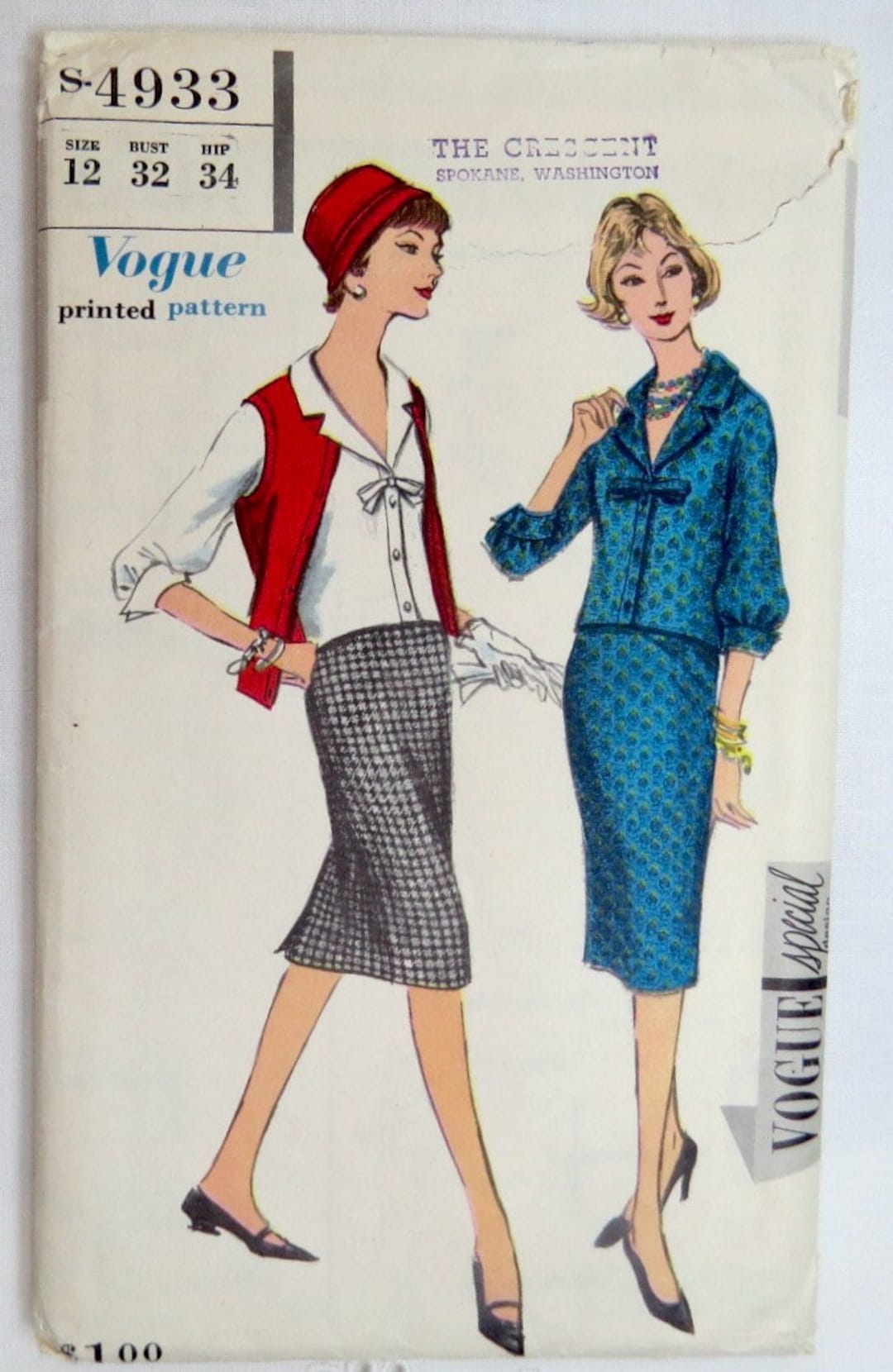 Vogue Special Design, Pattern 4933, UNCUT, Size 12, Copyright 1958 ...