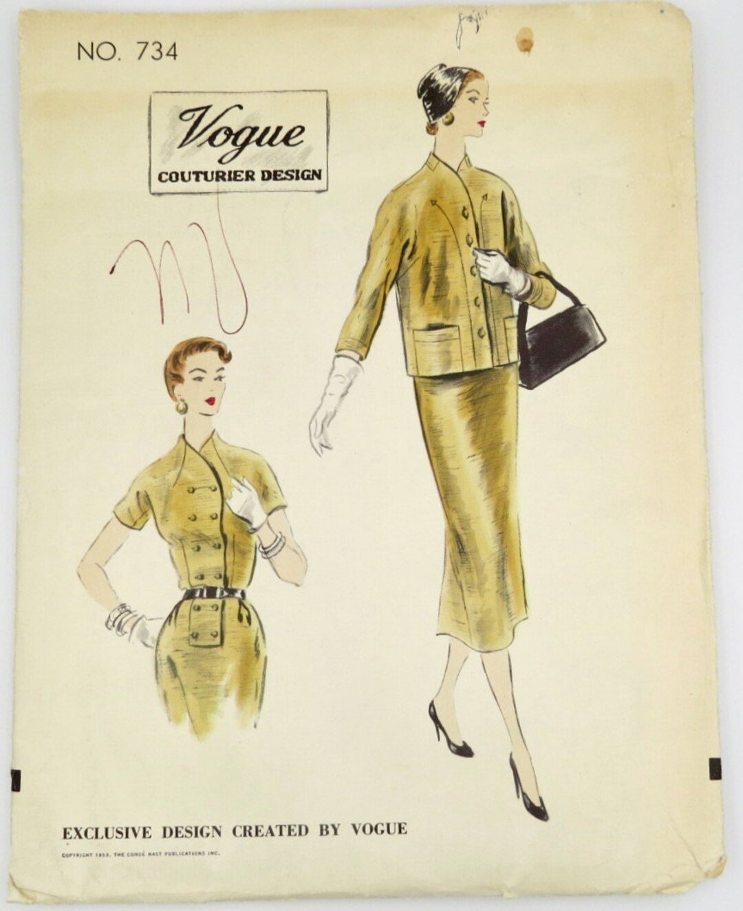 Vogue Couturier Design, Pattern 734, Size 14, 1953, FACTORY FOLDED, Sew ...