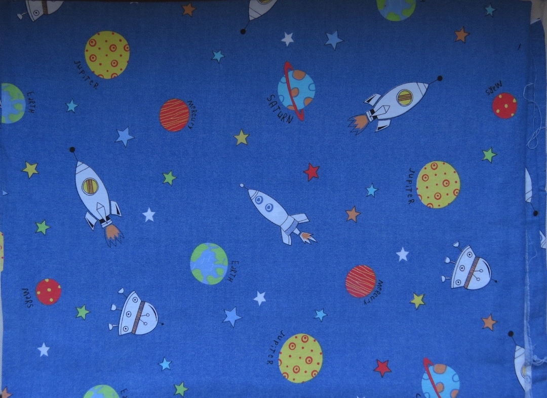 Cotton Fabric, Rocket Ship Cotton Fabric, Outer Space Fabric by Yard ...