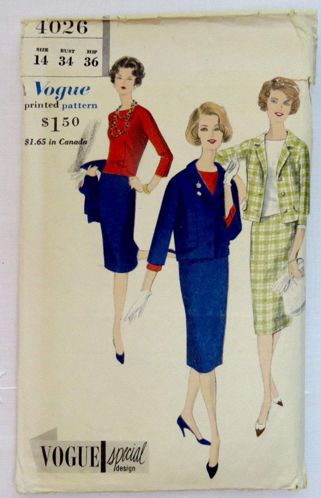 Vogue Special Design, Pattern 4026, Size 14, 1959, CUT, Suit, Single ...