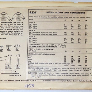 Vintage Simplicity Pattern, Vintage Women's Blouse, Sz 12, 1953 ...