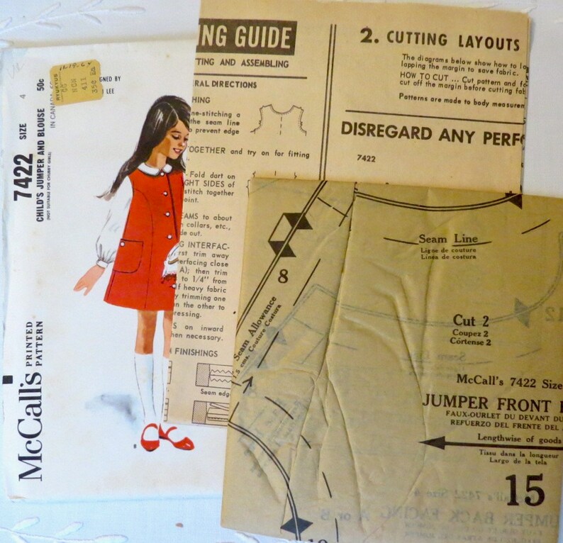 Vintage Mccalls Pattern, Vintage Girl's Jumper, Blouse, Pattern 7422 ...