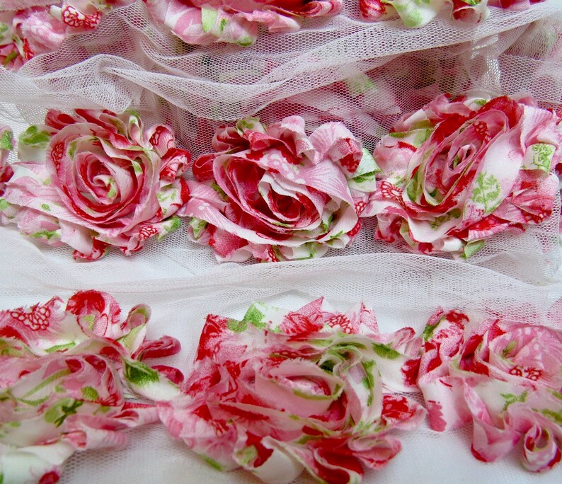 Shabby Chic Red Rosettes, Fabric Roses, Red Fabric Rosettes ...