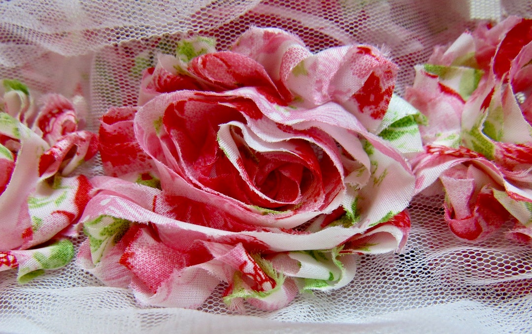 Shabby Chic Red Rosettes, Fabric Roses, Red Fabric Rosettes ...