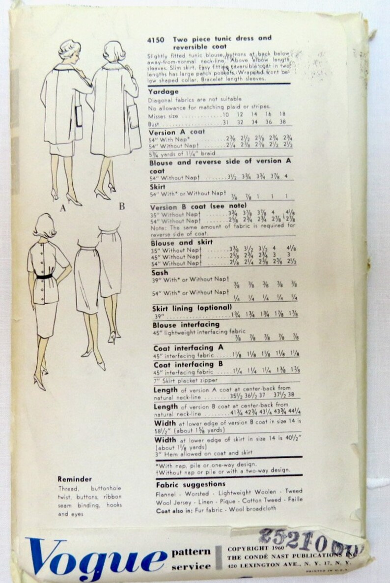 Vogue Special Design, Pattern 4150, FACTORY FOLDED, Size 12, Copyright ...