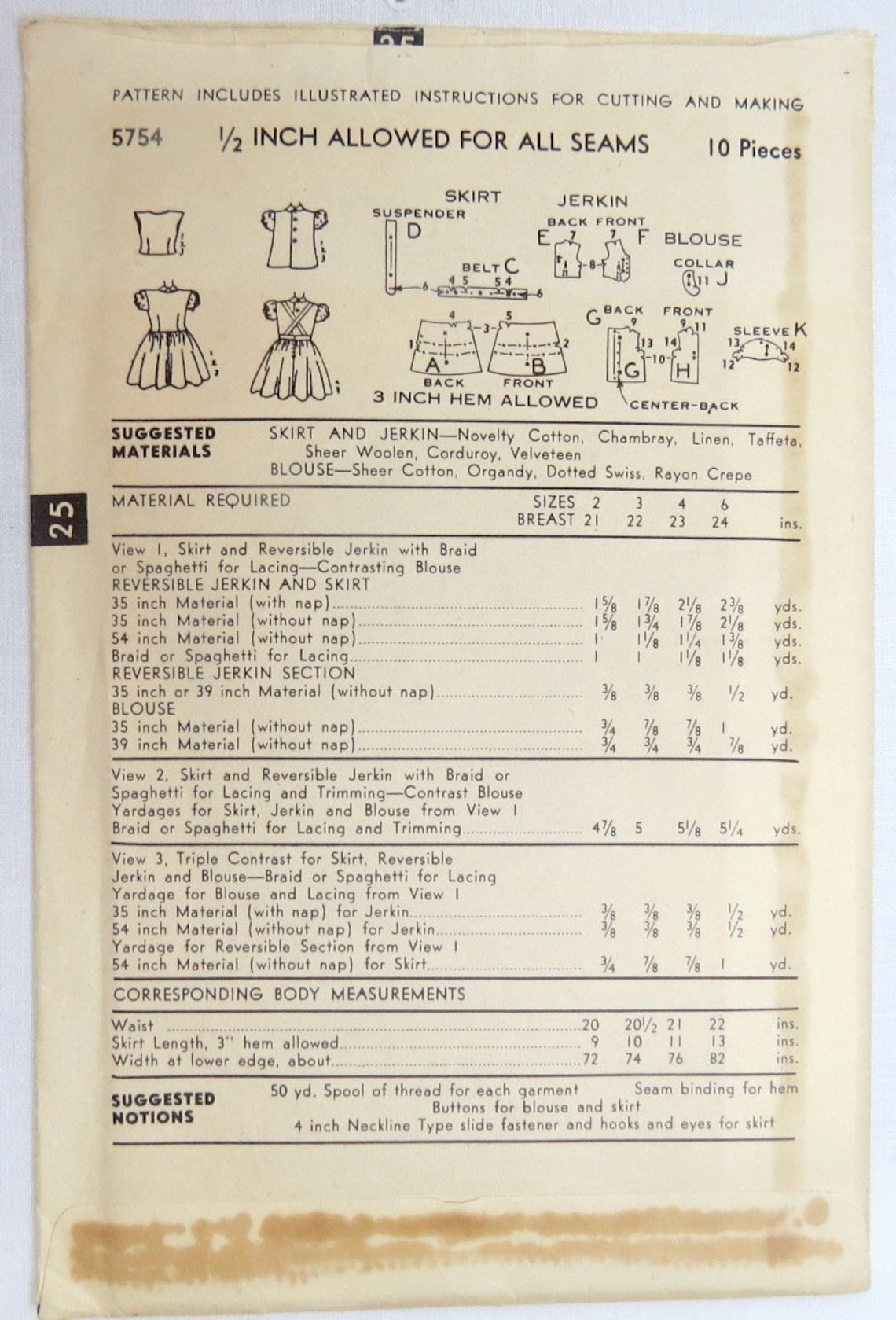 Vintage Advance Pattern, Vintage Girl's Dress, Pattern 5754, Size 3 ...