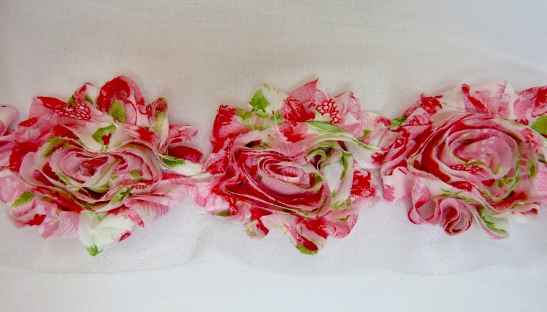 Shabby Chic Red Rosettes, Fabric Roses, Red Fabric Rosettes ...