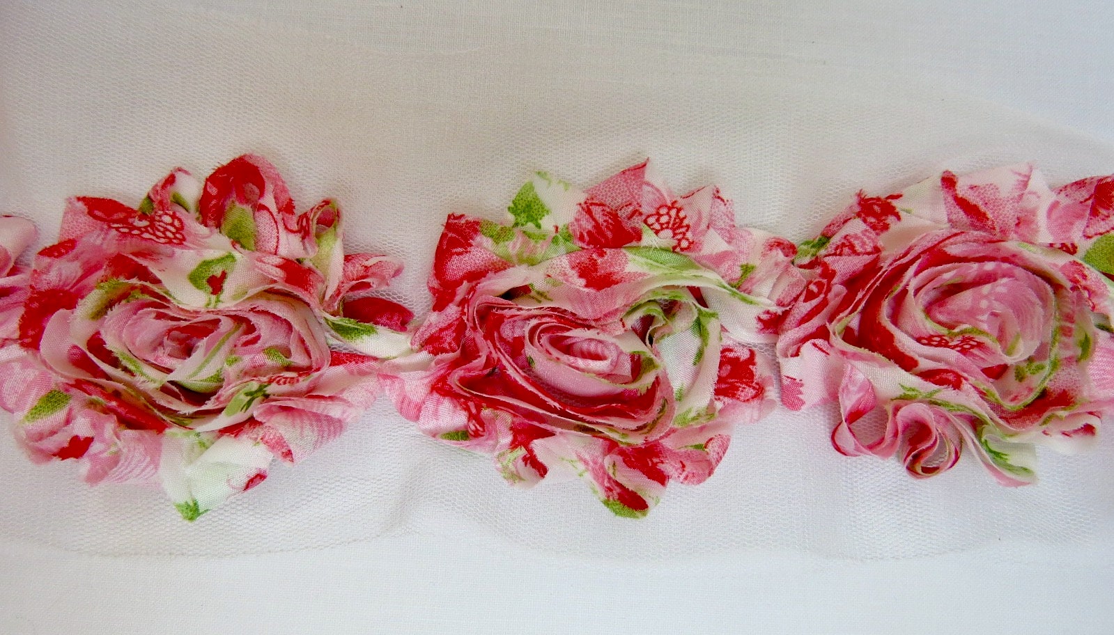 Shabby Chic Red Rosettes, Fabric Roses, Red Fabric Rosettes ...